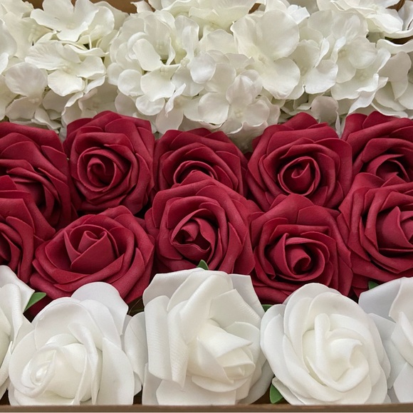 Accents | 2 Count Burgundy White Roses Hydrangea Flowers Wedding ...